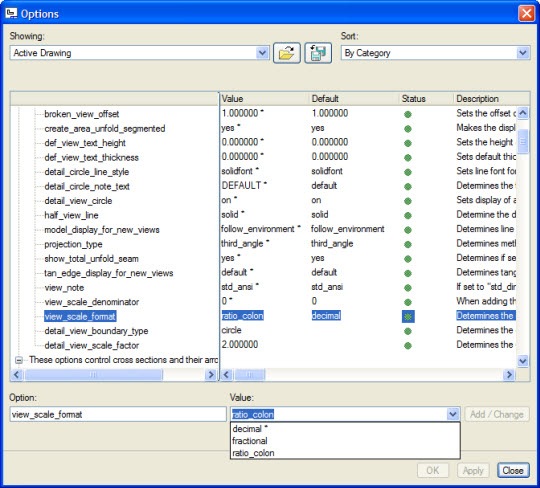 ProEngineer - Setting Drawing Scale Display Formatting